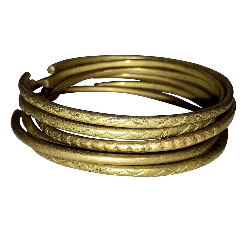 Southeast Asian Etched Brass Bangle Set - Gem